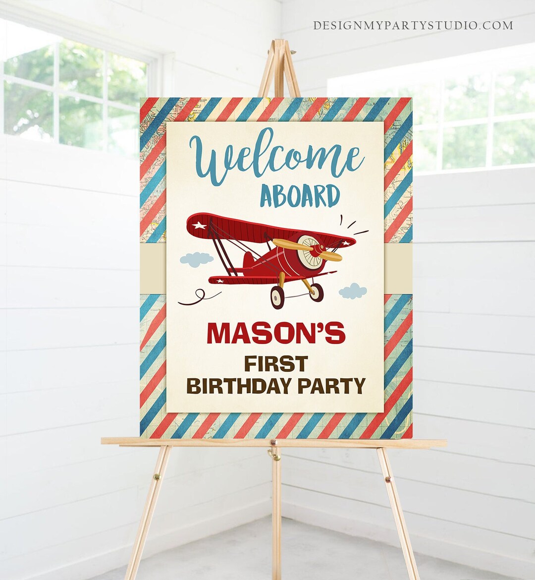 Editable Airplane Welcome Sign Airplane Birthday Boy First 1st - Etsy
