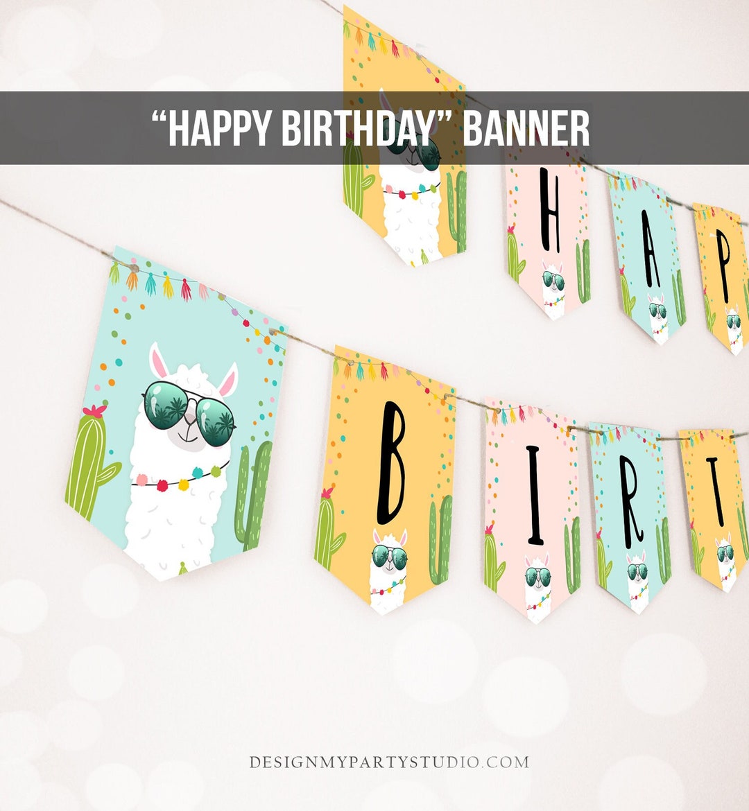 Llama Happy Birthday Banner Birthday Banner Fiesta Party Decor Girl ...