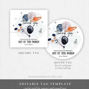 Editable Outer Space Favor Tags Astronaut Birthday Thank You Sticker ...