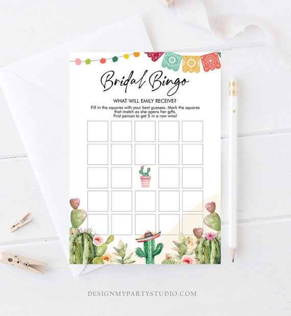 Editable Bridal Bingo Bridal Shower Game Cactus Fiesta Mexican Coed ...