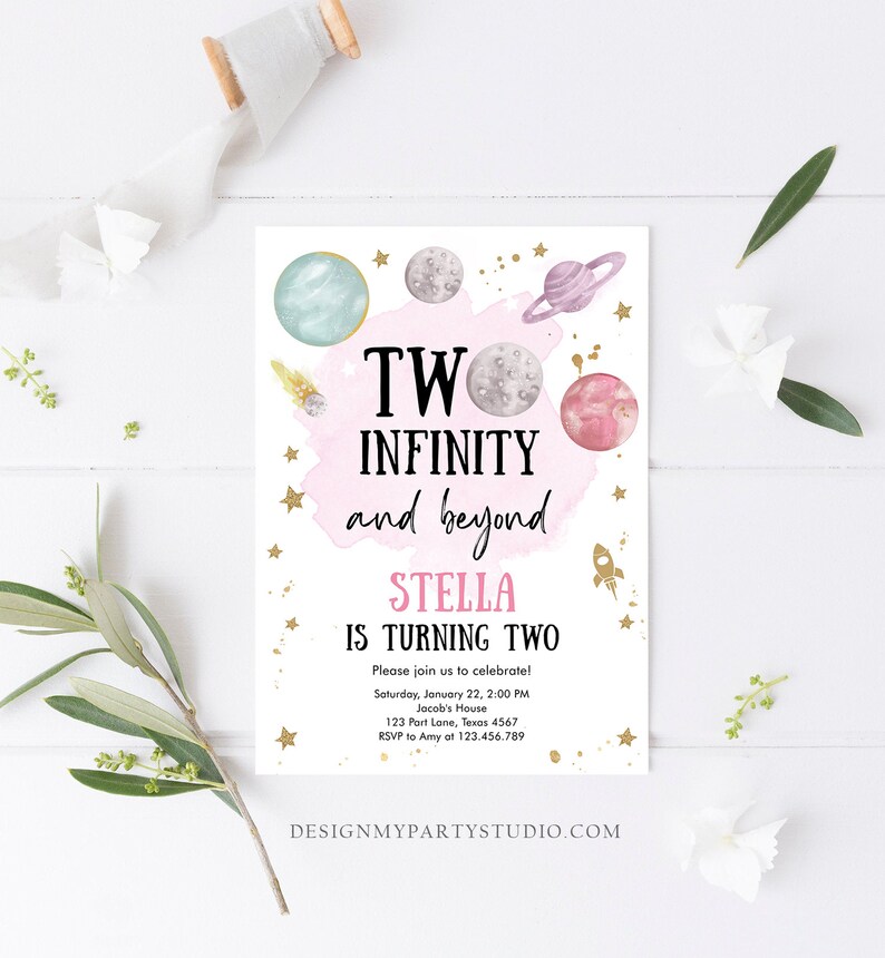 Editable Outer Space Birthday Invitation Two Infinity and | Etsy