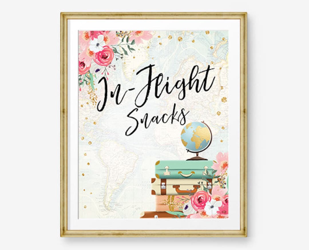In-flight Snacks Sign Travel Adventure Bridal Shower Wedding Birthday ...