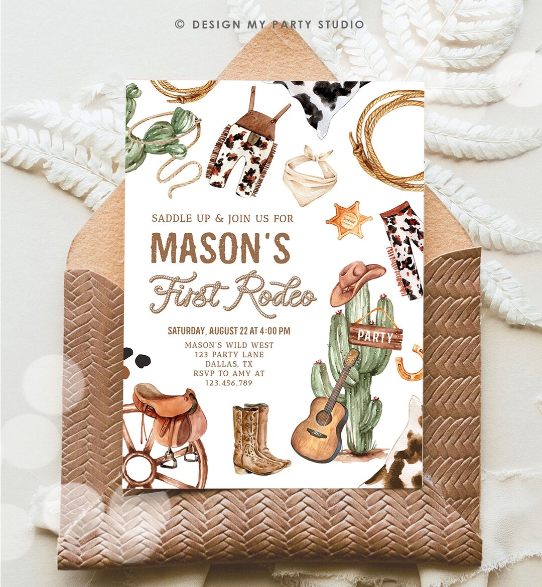 Editable First Rodeo Birthday Party Invitation Cowboy 1st Birthday Boy ...