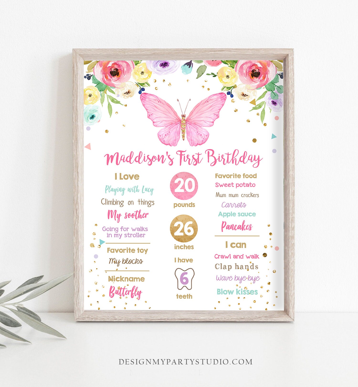 Editable Butterfly Birthday Milestones Sign Garden 1st - Etsy
