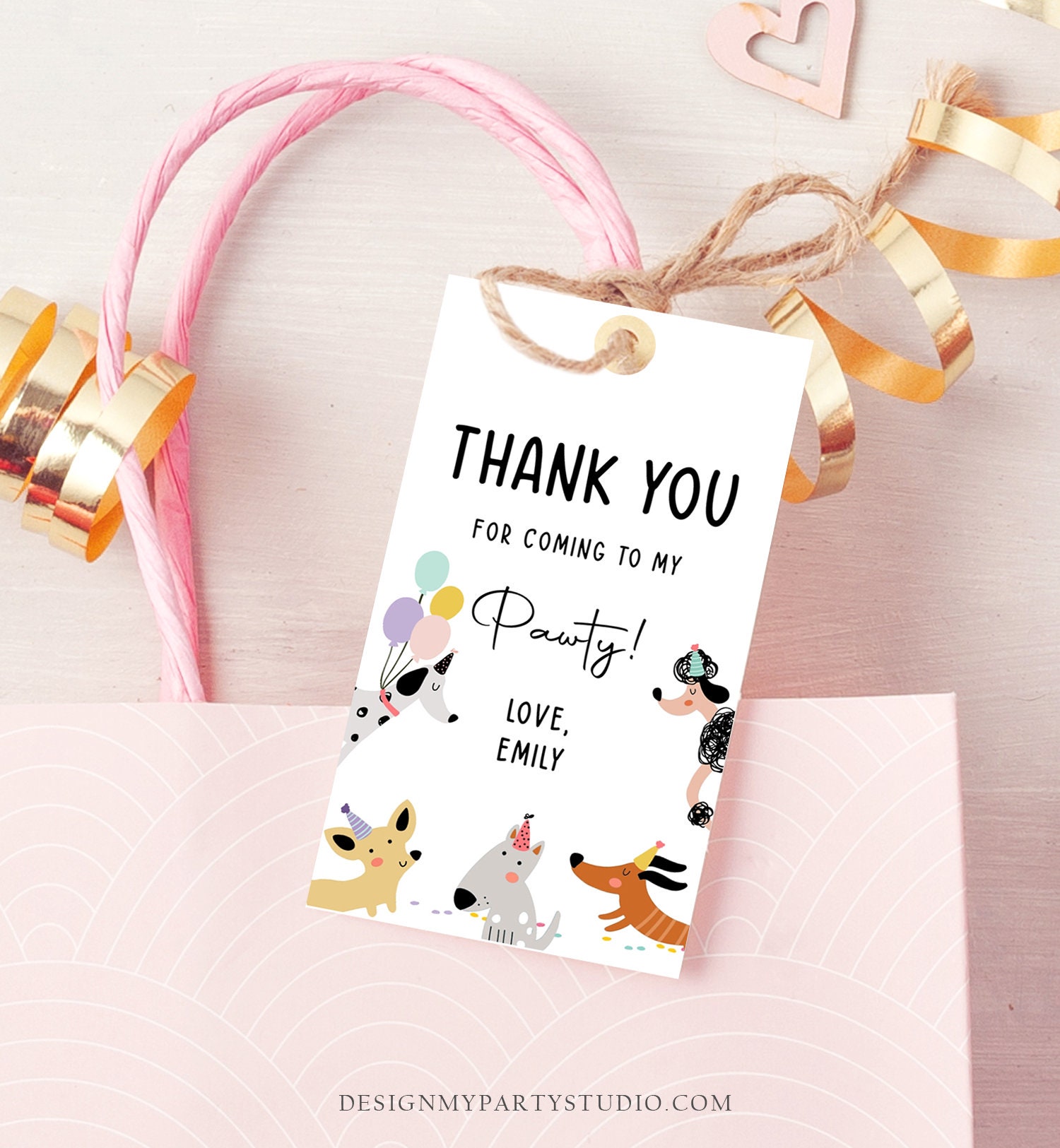 Editable Dog Favor Tags Puppy Dog Birthday Thank You Tag Girl Pink ...
