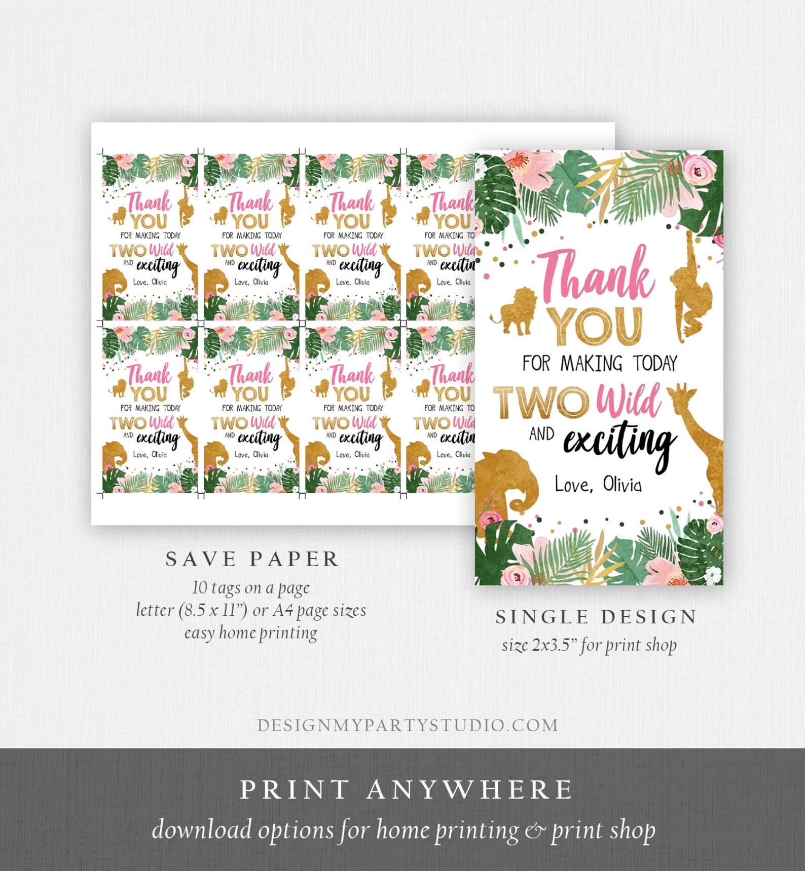 Editable Two Wild Safari Animals Favor Tags Second Birthday | Etsy