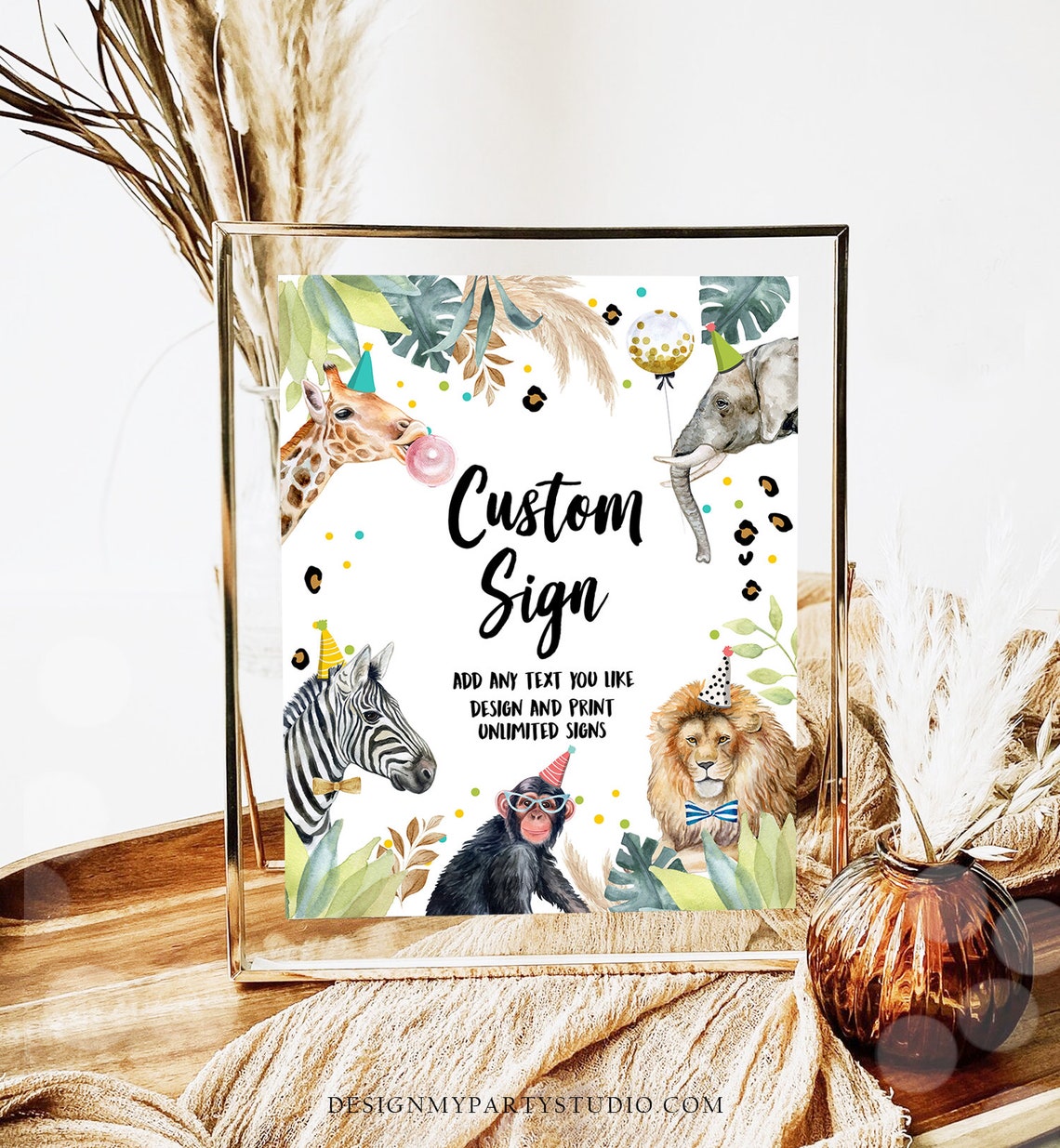 Editable Custom Sign Party Animals Sign Wild One Animals Decor Zoo ...