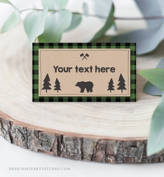 Editable Food Labels Lumberjack Birthday Wild One Green Buffalo Plaid ...