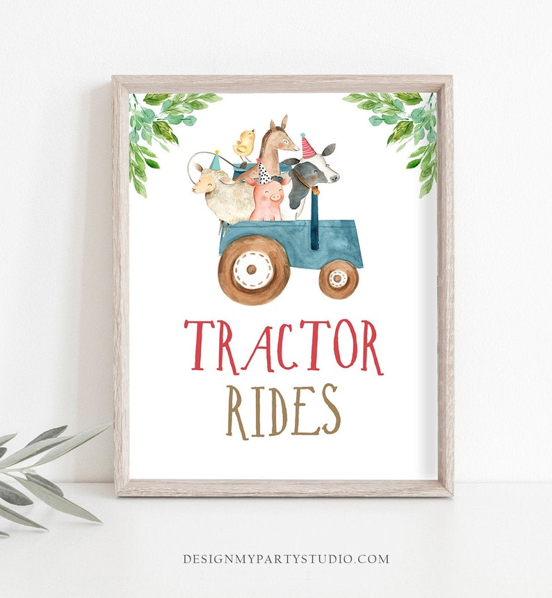 Tractor Rides Sign Farm Animals Party Sign Farm Birthday Sign Zoo ...