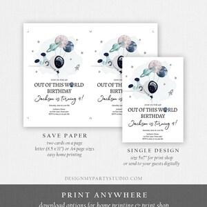 Editable Out of This World Birthday Invitation Outer Space Planets ...