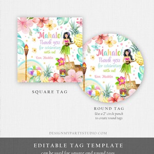 Editable Aloha Tropical Hawaiian Favor Tag Luau Birthday Party Thank ...