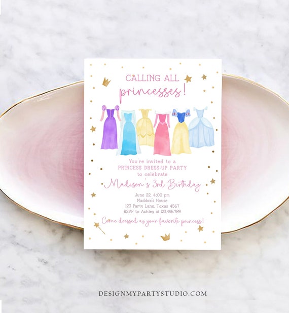 Editable Princess Birthday Invitation Princess Dress-Up Invite Royal ...