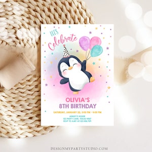 Editable Penguin Birthday Invitation Winter Party Arctic Animals Girl ...