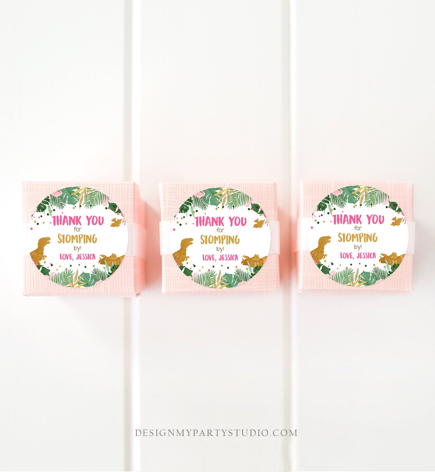 Editable Dinosaur Favor Tags Gift Tag Girl Pink Gold Thank You - Etsy