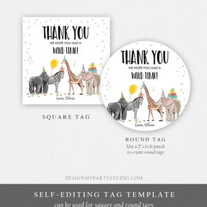 Editable Party Animals Favor Tags Wild One Animals Thank You Tag Safari ...
