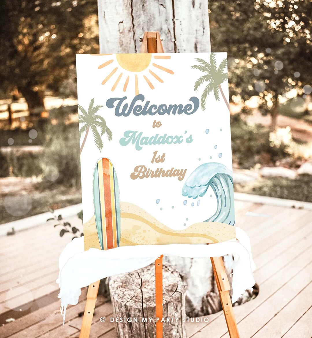 Editable Surf Birthday Welcome Sign Boy the Big One Birthday 1st First ...