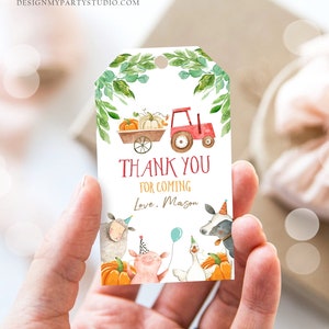 Editable Pumpkin Farm Favor Tags Tags Boy Red Tractor Birthday Thank ...