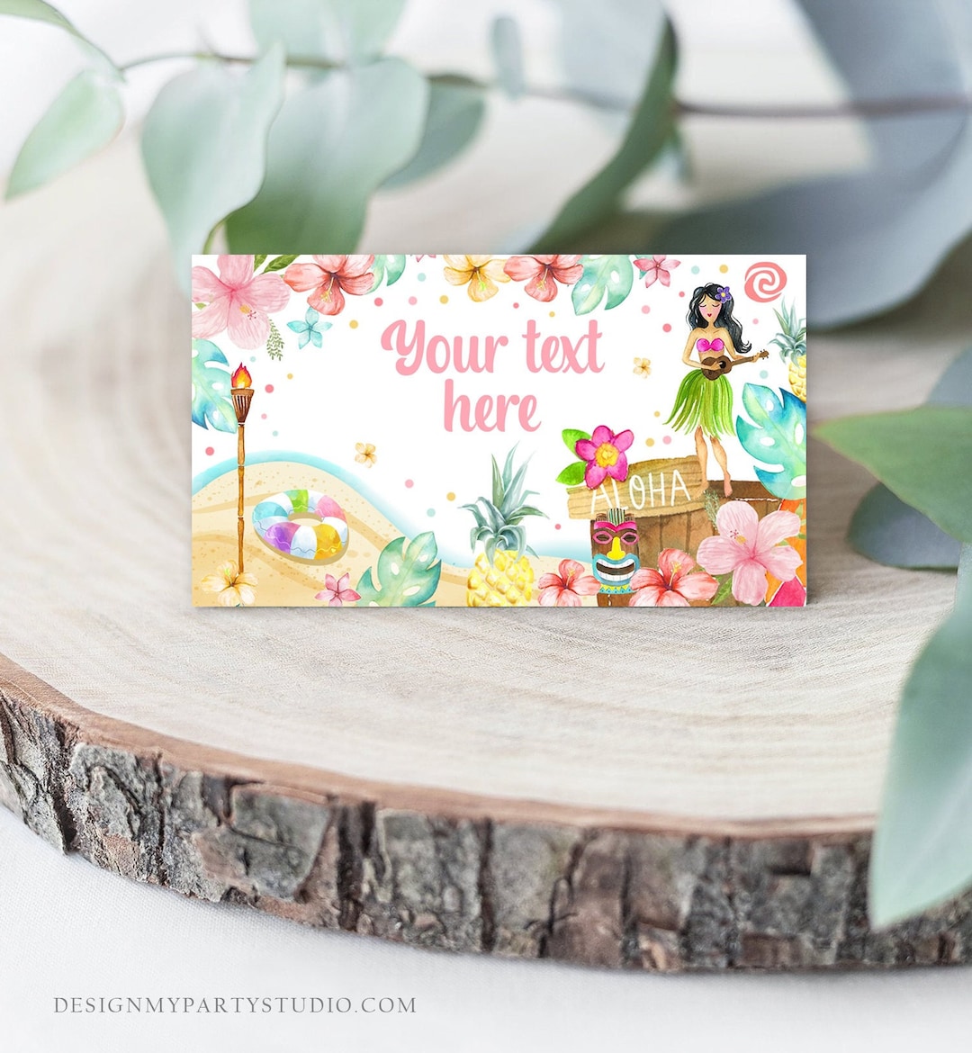 Editable Hawaiian Food Labels Luau Birthday Party Food Card Tent Card ...
