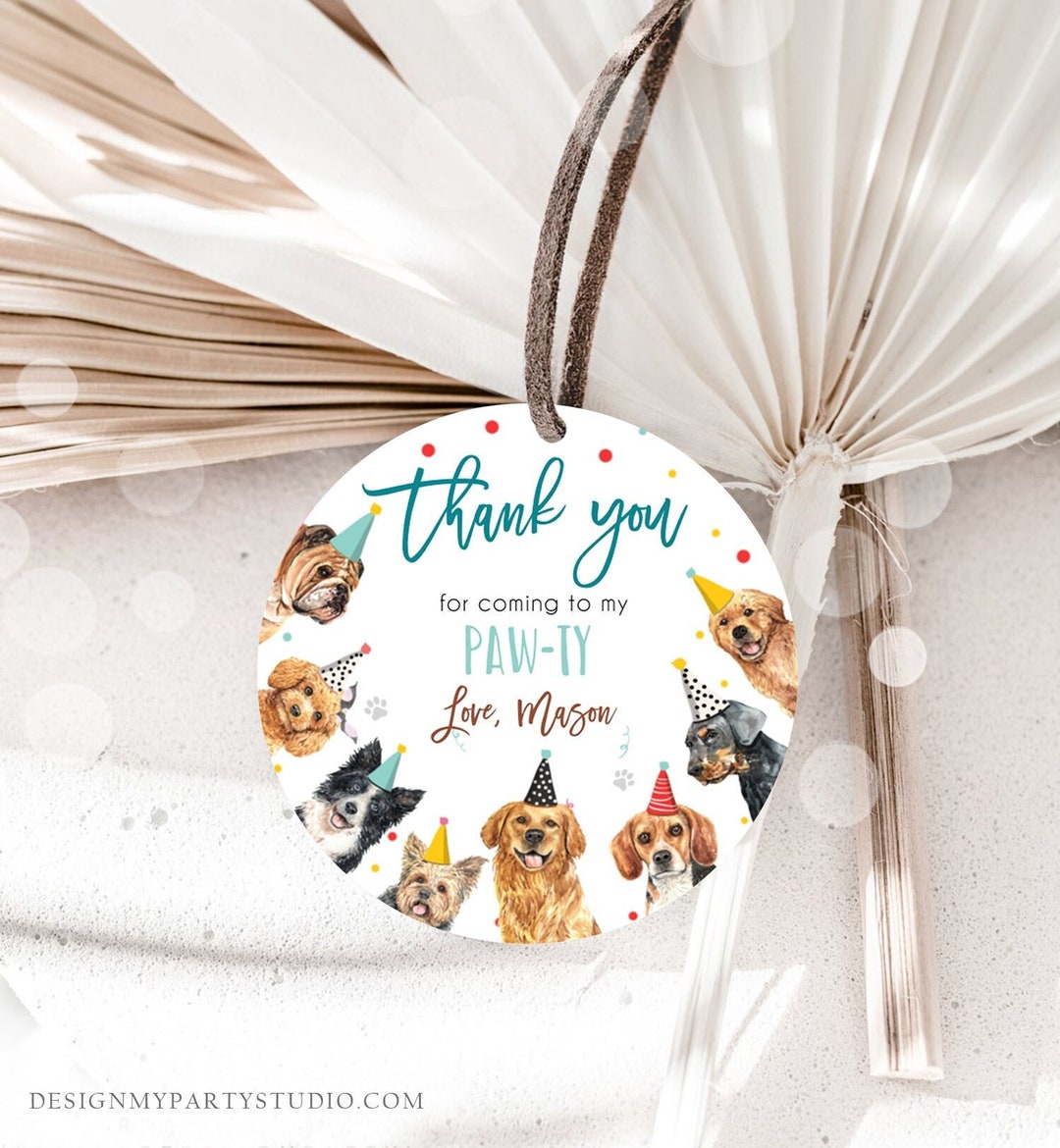 Editable Dogs Favor Tag Puppy Birthday Thank You Tags Boy Blue Paw-ty ...