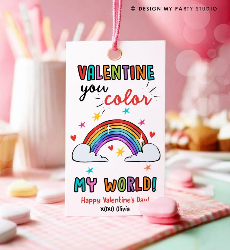 Editable Rainbow Valentine's Day Gift Tag You Color My World Valentine ...