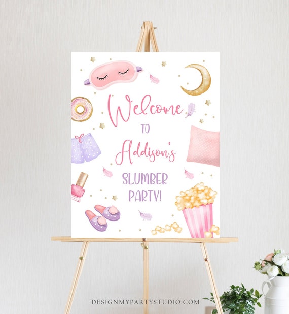 Editable Sleepover Birthday Welcome Sign Slumber Party Poster Pajamas ...