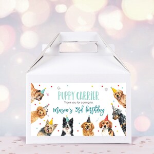 Editable Puppy Carrier Box Favor Label Puppy Birthday Favor Box Label ...