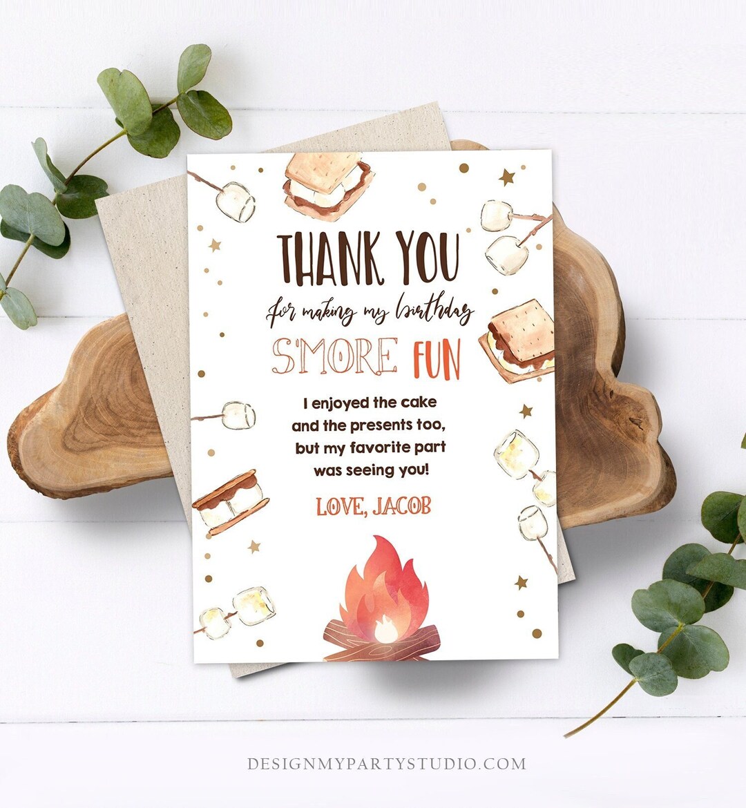 Editable S'more Thank You Card Birthday Smore Fun With You Thank You ...