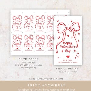 Editable Valentine's Day Tag Pink Red Bow Valentine Gift Tag Doodle ...