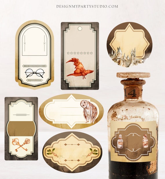 Printable Potion Labels Wizard Birthday Favor Apothecary Labels Vintage ...