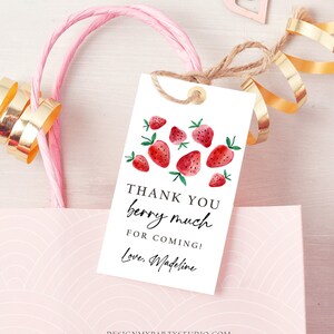Editable Strawberry Favor Tag Strawberry Birthday Thank You Tag Label ...