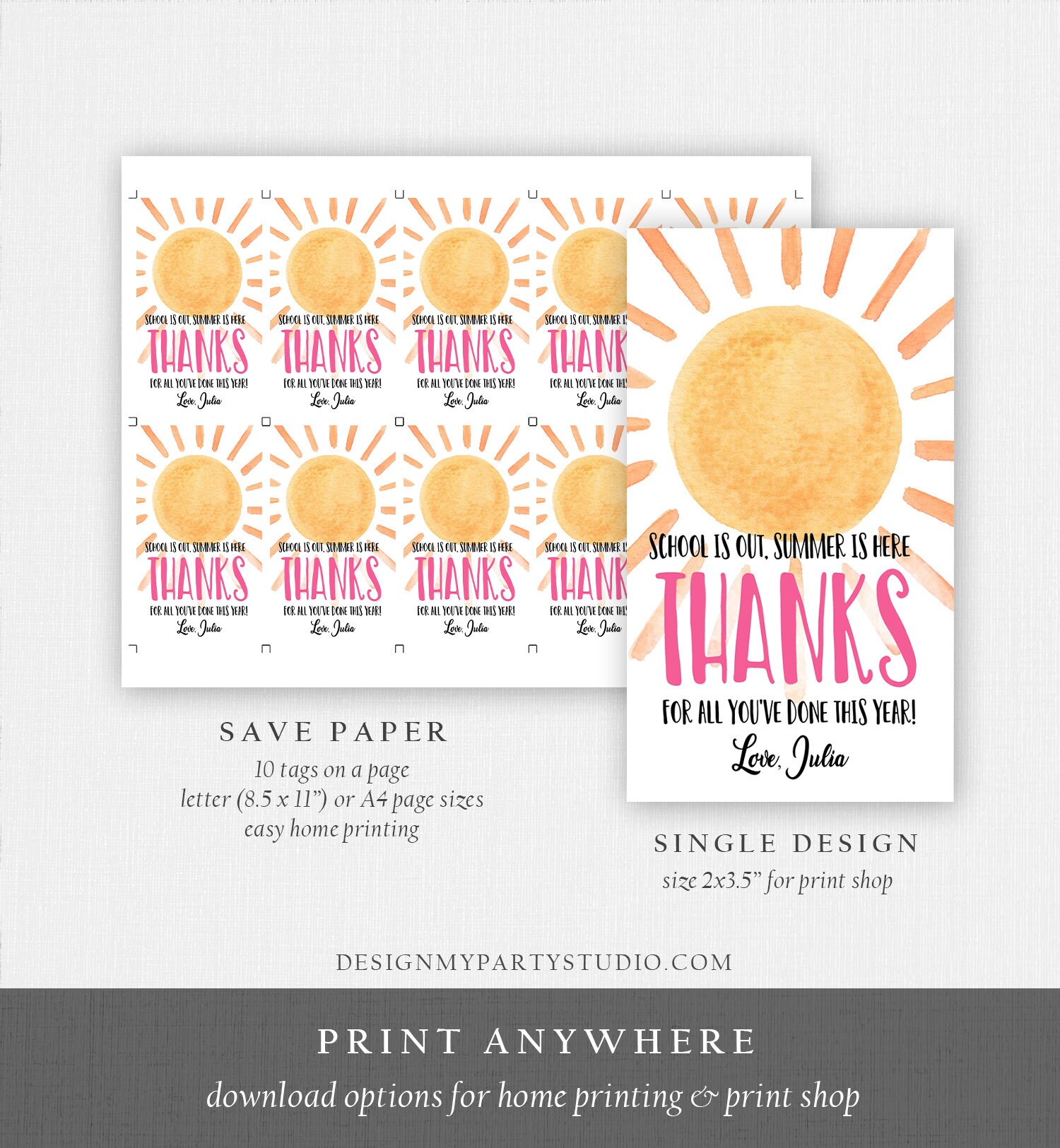Editable Teacher Appreciation Gift Tags Sunshine Thank You Tag Schools ...