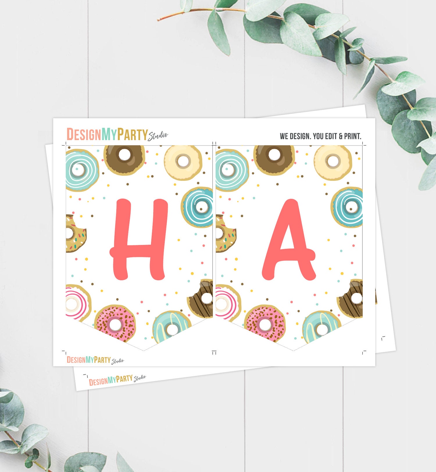 Happy Birthday Banner Donut Birthday Banner Girl Pink Donut | Etsy