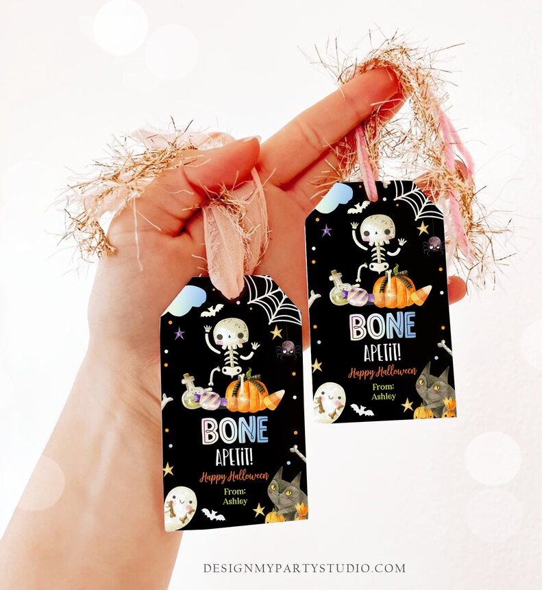 Editable Halloween Gift Tag Skeleton Gift Tags Trick or Treat Halloween ...