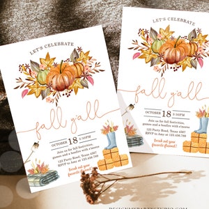Editable Fall Y'all Party Invitation Fall Festival Party Backyard ...