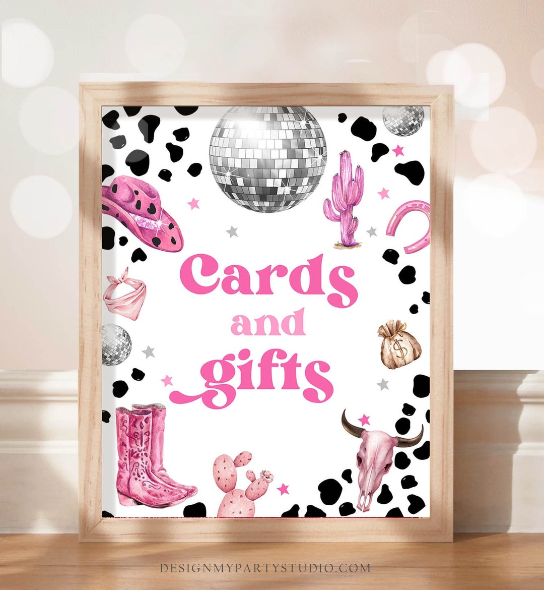 Cards and Gift Sign Space Cowgirl Birthday Party Sign Disco Cowgirl ...