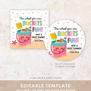 Editable Last Day of School Tag Buckets of Fun Summer End of Year Tag ...