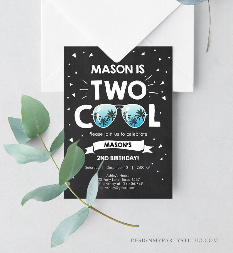 Editable Two Cool Birthday Invitation Boy Second Birthday - Etsy