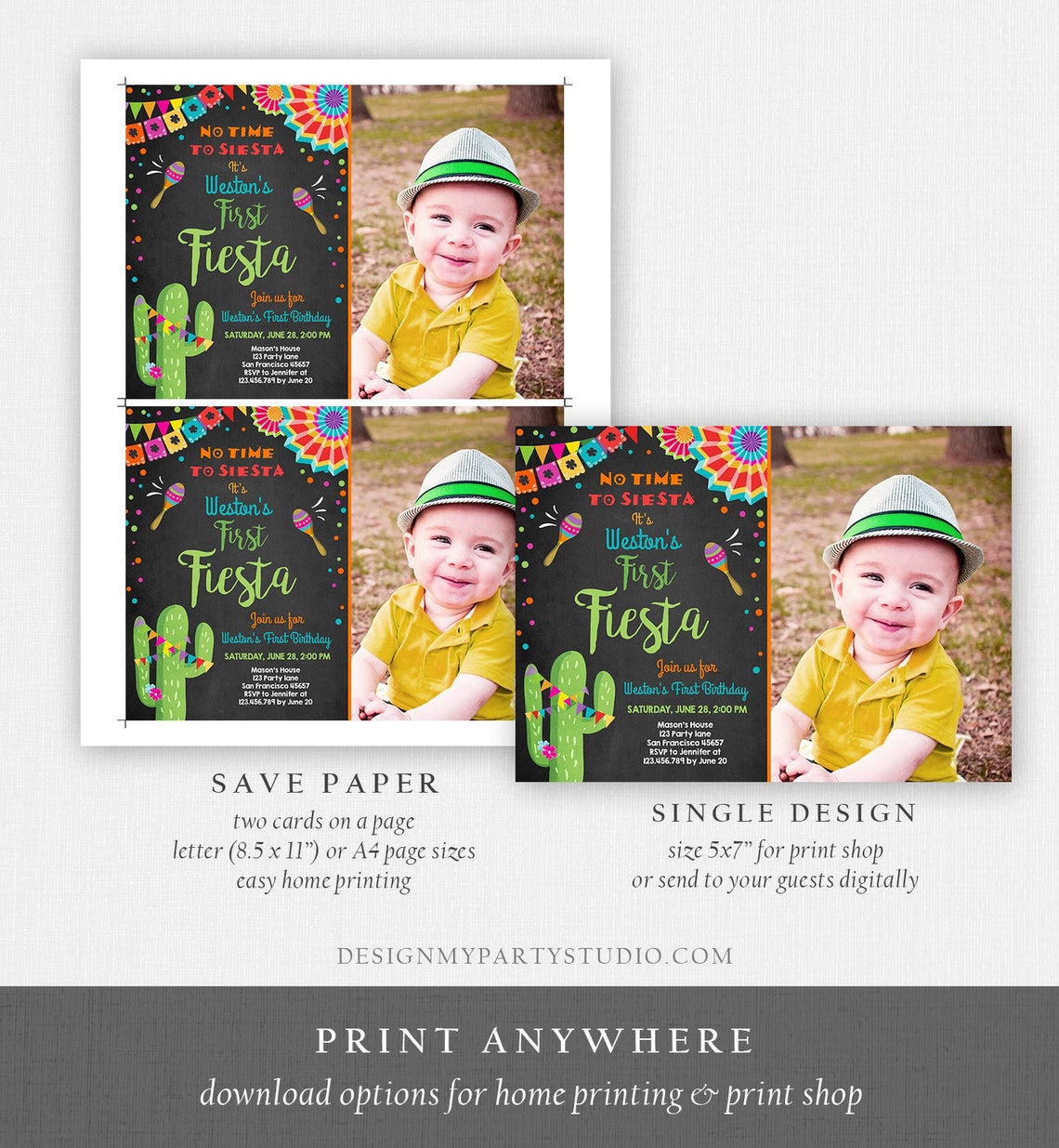 Editable First Fiesta Birthday Invitation Let's Fiesta No - Etsy