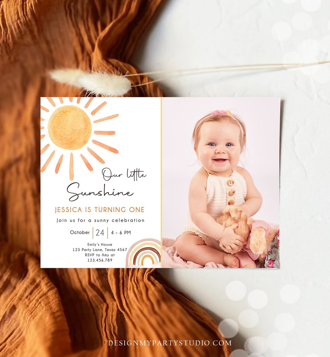 Editable Our Little Sunshine Birthday Invitation 1st Sunshine Birthday ...