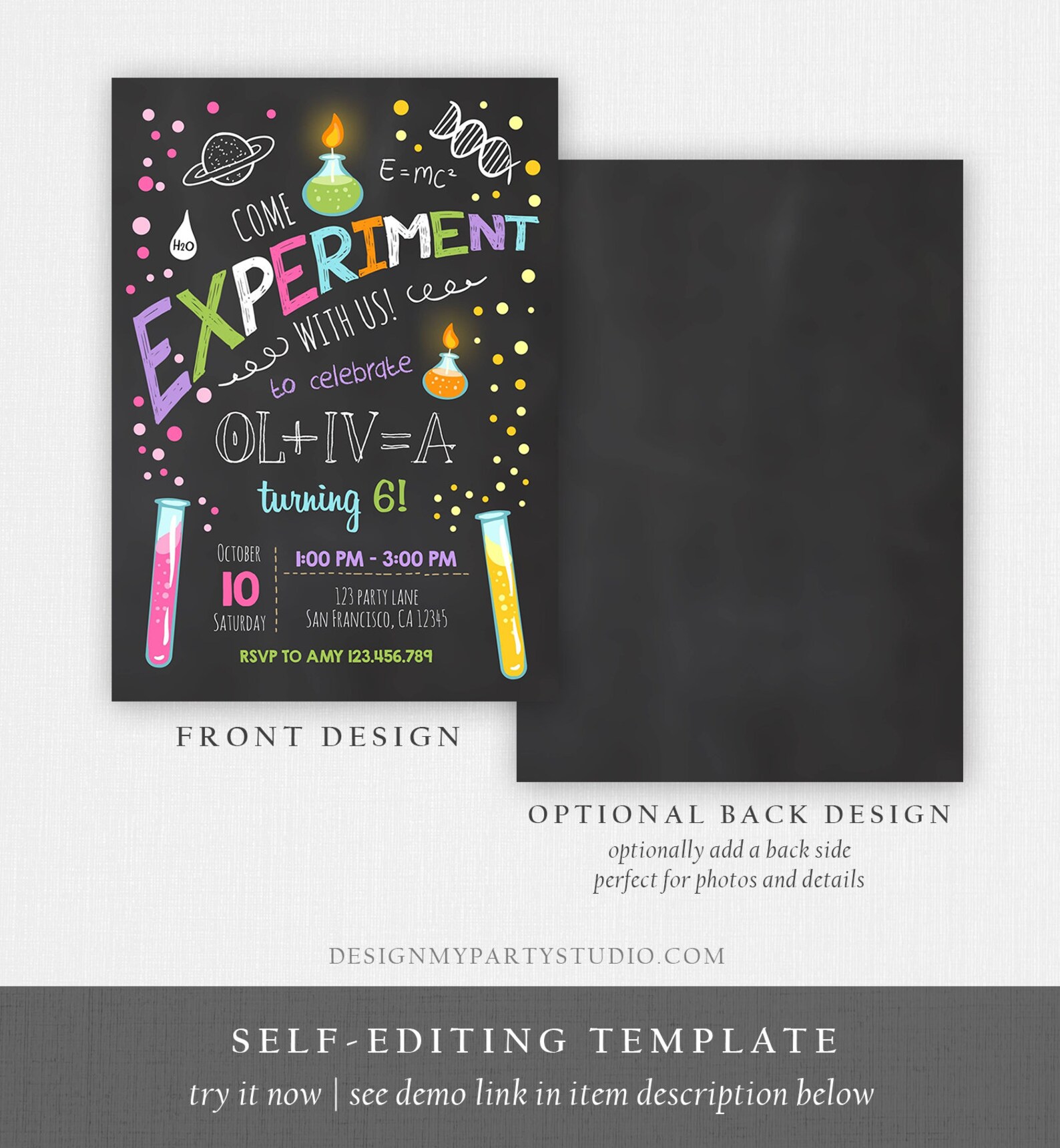 Editable Science Experiment Birthday Invitation Girl - Etsy