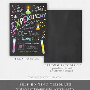 Editable Science Experiment Birthday Invitation Girl Experiment Party ...