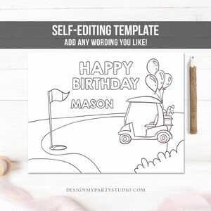 Editable Coloring Page Golf Birthday Party Activity Game Golfing ...