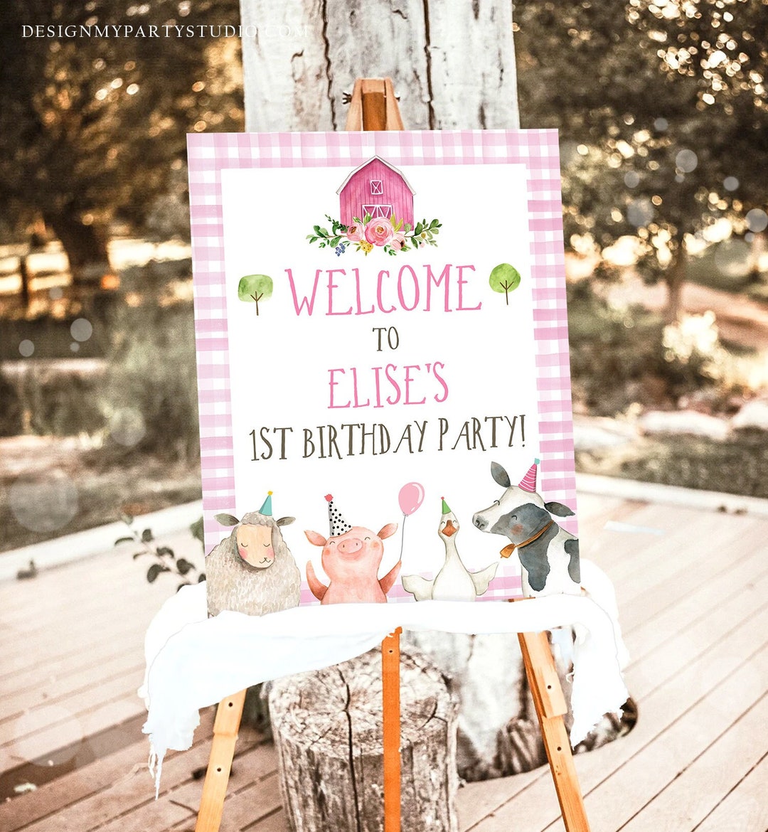 Editable Farm Animals Welcome Sign Girl First Birthday Welcome Sign ...