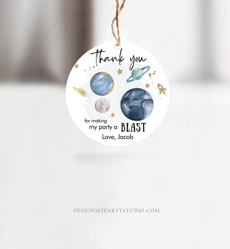 Editable Outer Space Favor Tags Space Birthday Thank You Sticker Galaxy ...