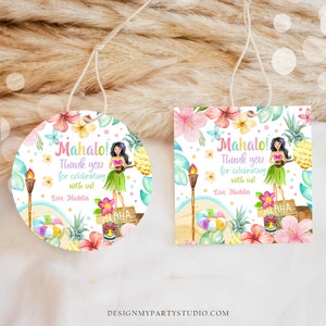 Editable Aloha Tropical Hawaiian Favor Tag Luau Birthday Party Thank ...