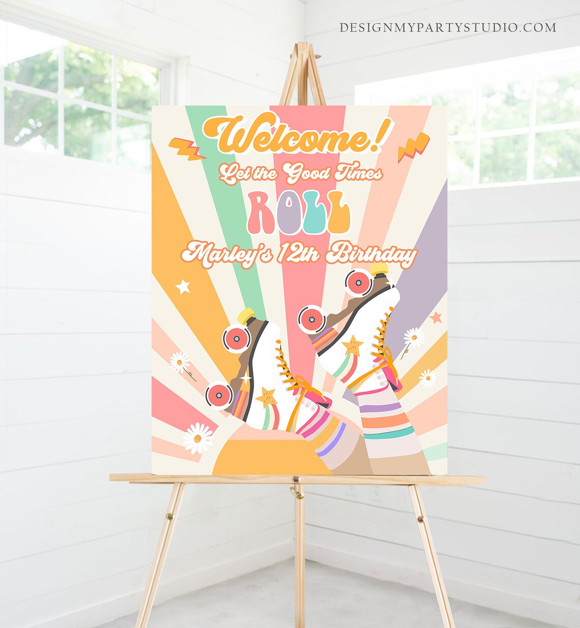 Editable Roller Skate Birthday Welcome Sign Retro Skating - Etsy