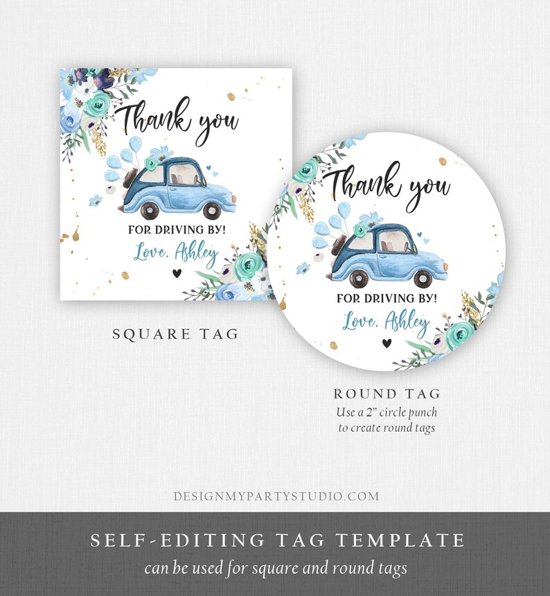 Editable Drive by Favor Tag Thank You Driving by Baby Shower | Etsy