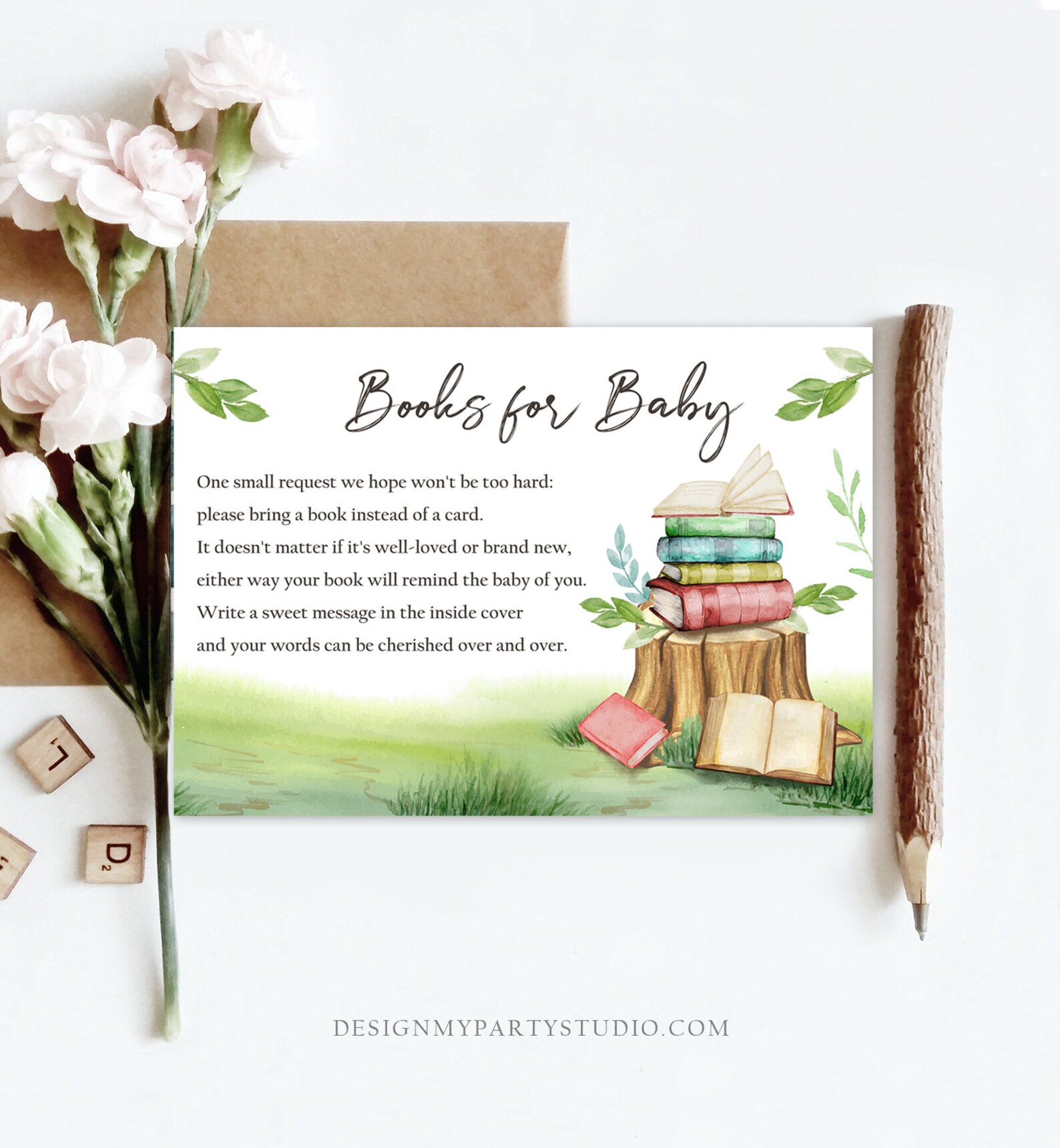 Editable Storybook Bring a Book Card Book Baby Shower Gender Neutral ...