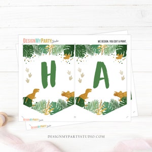 Happy Birthday Banner Dinosaur Birthday Banner Boy Green Gold Dino ...