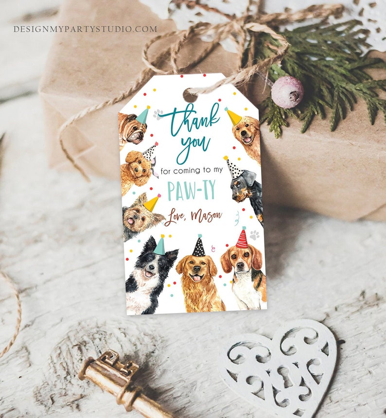 Editable Puppy Favor Tags Puppy Dog Birthday Thank You Tag Boy - Etsy
